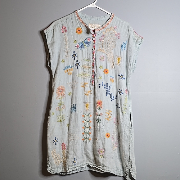 Johnny Was | Dresses | Johnny Was Elektra Embroidered Linen Dress Size ...